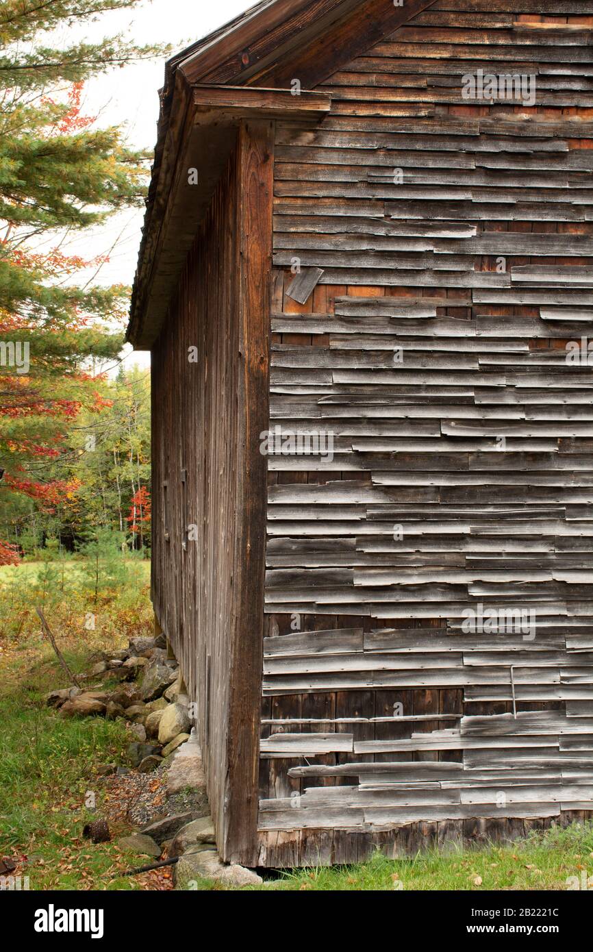 Decaying siding on an old storage building in Bridgton, ME Stock Photo ...