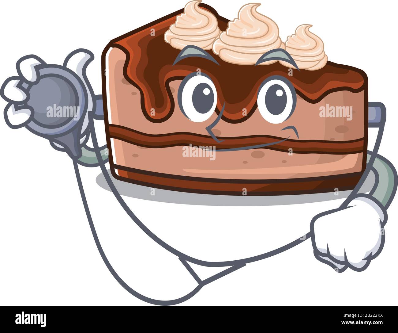 A mascot picture of chocolate cheesecake cartoon as a Doctor with tools ...