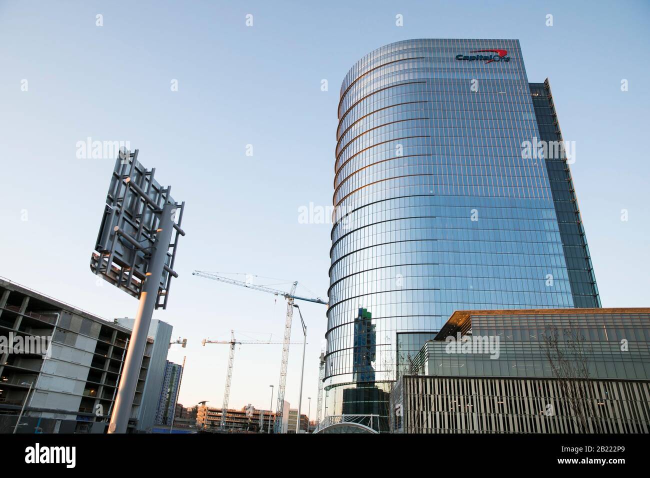 A logo sign outside of the headquarters of Capital One Financial ...