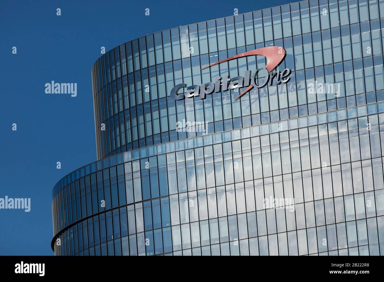 A logo sign outside of the headquarters of Capital One Financial ...