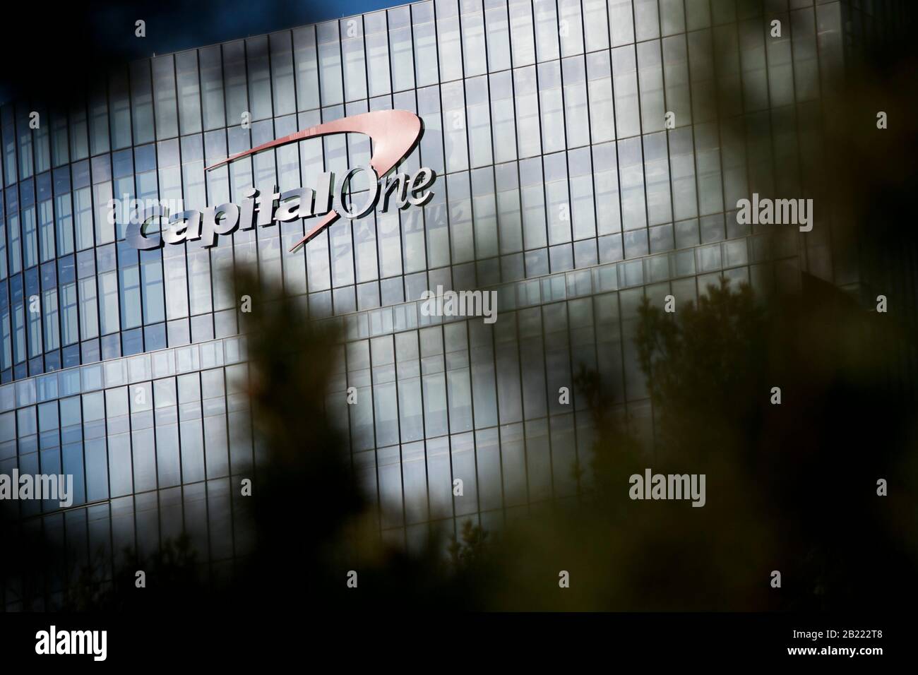 A logo sign outside of the headquarters of Capital One Financial ...