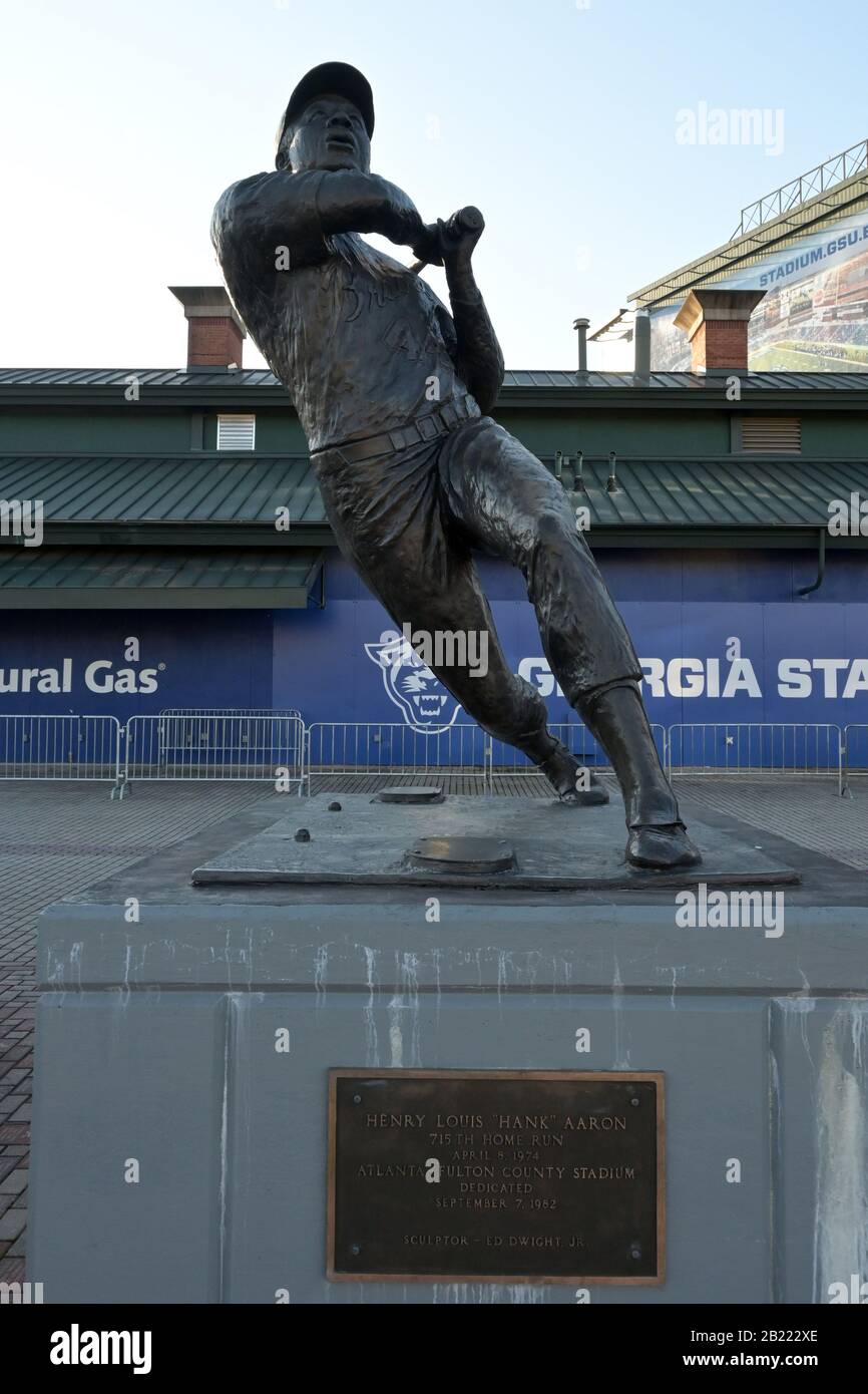 General overall view of Hank Aaron statue at Georgia State Stadium ...