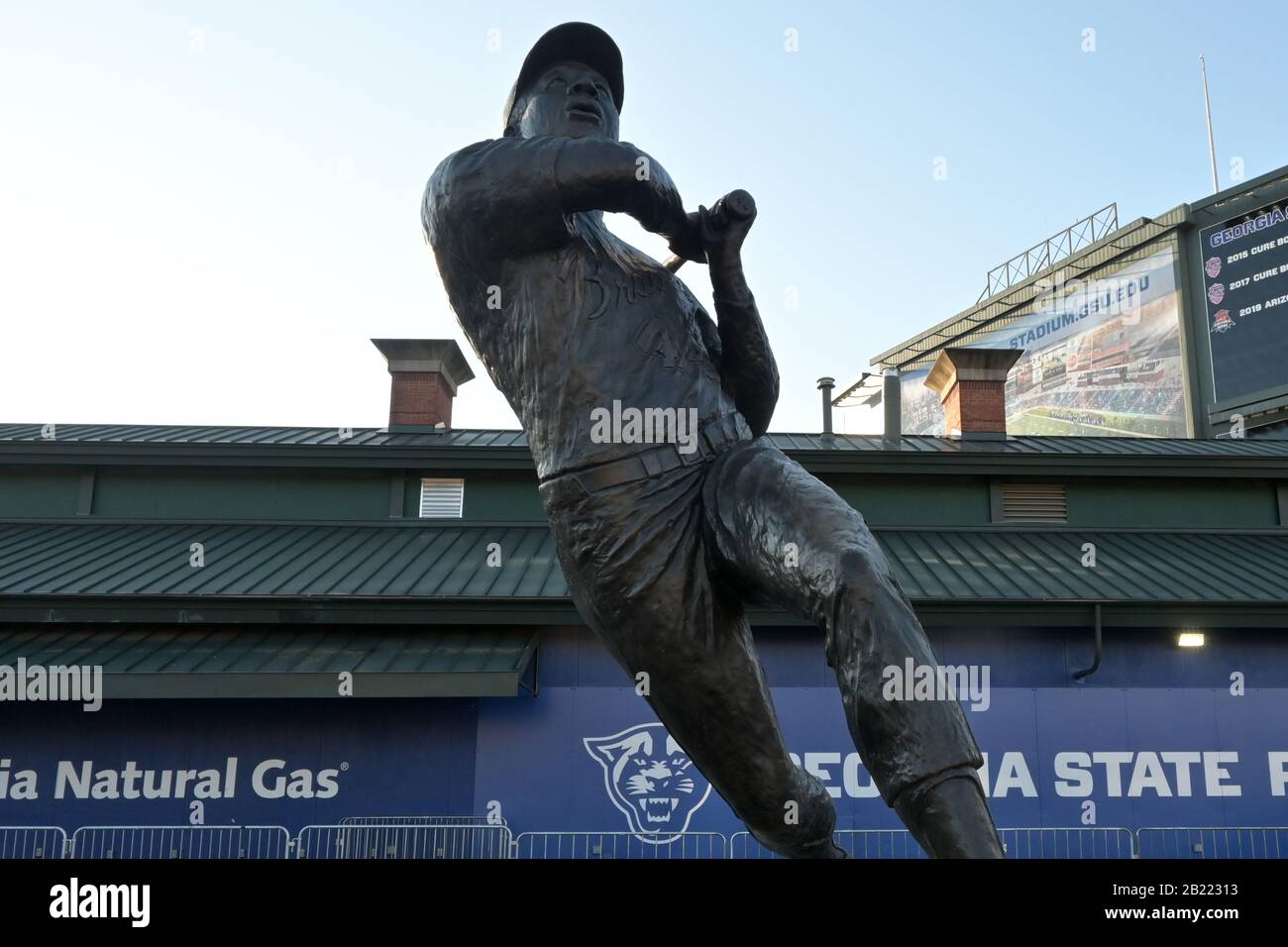 General overall view of Hank Aaron statue at Georgia State Stadium ...