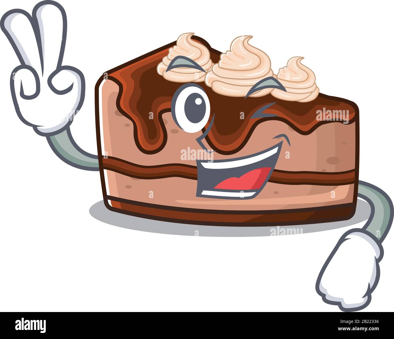 mascot of funny chocolate cheesecake cartoon Character with two fingers ...