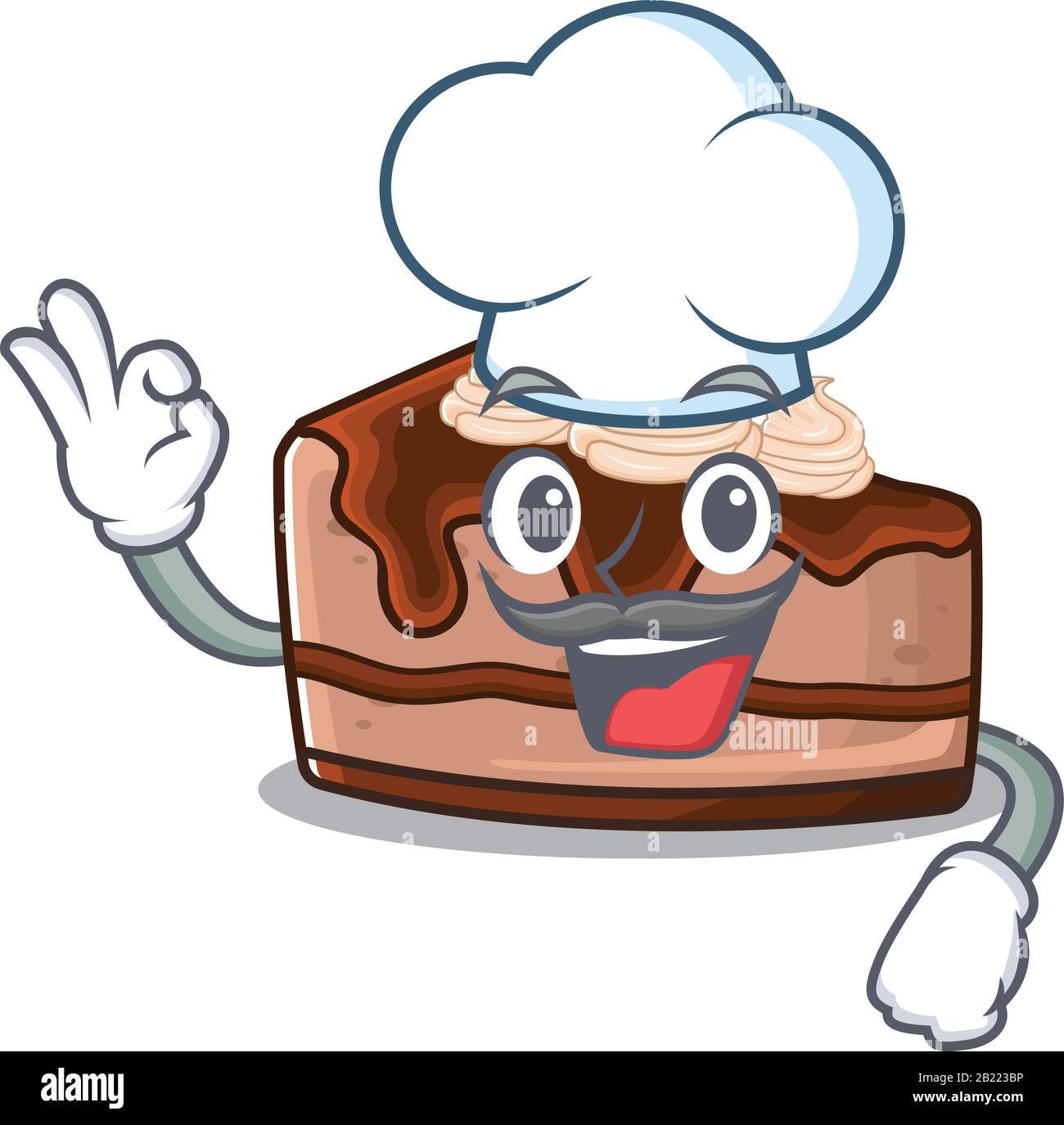 Chocolate cheesecake cartoon character working as a chef and wearing ...