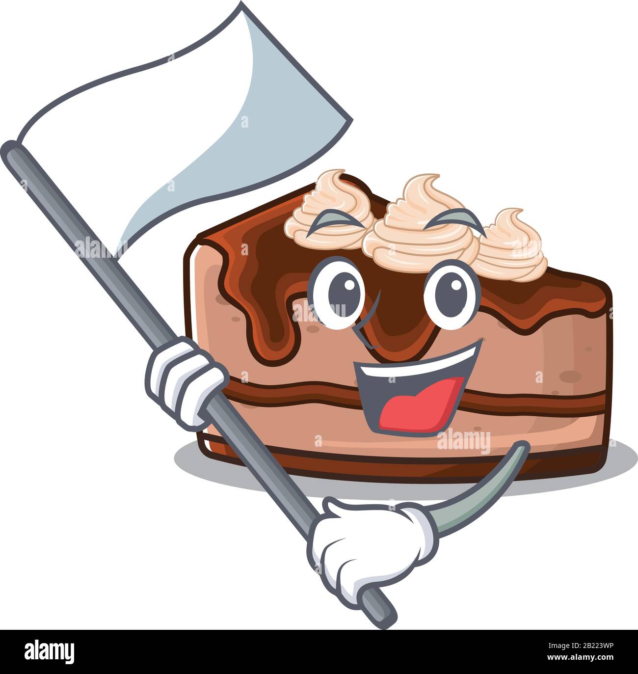 Funny chocolate cheesecake cartoon character style holding a standing ...