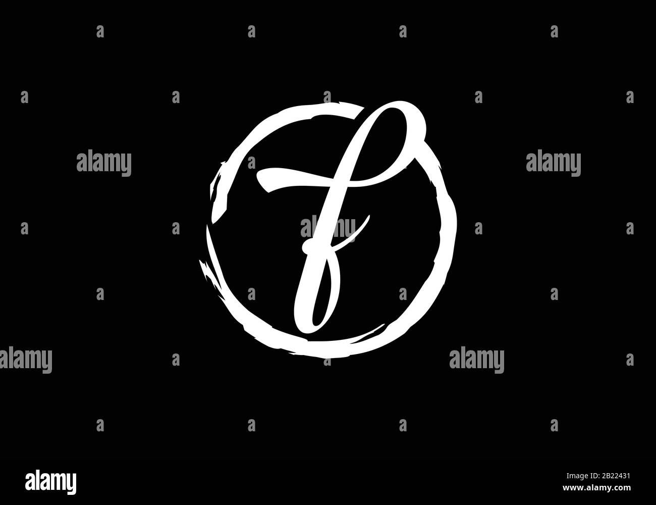 Script letter F in a brush circle on black background, Monogram ...