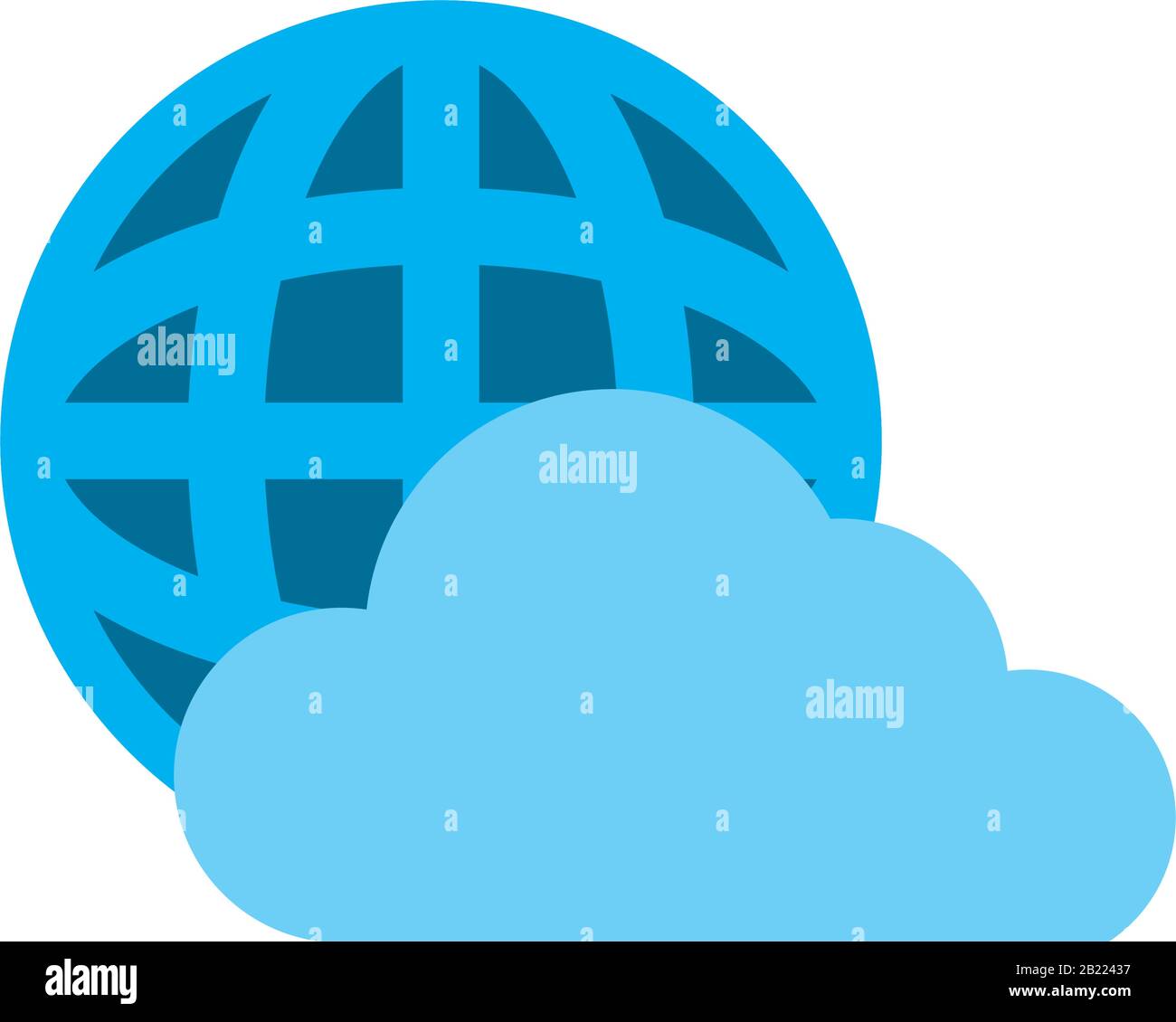 Global sphere with cloud flat style icon design, Communication internet connectivity web ...