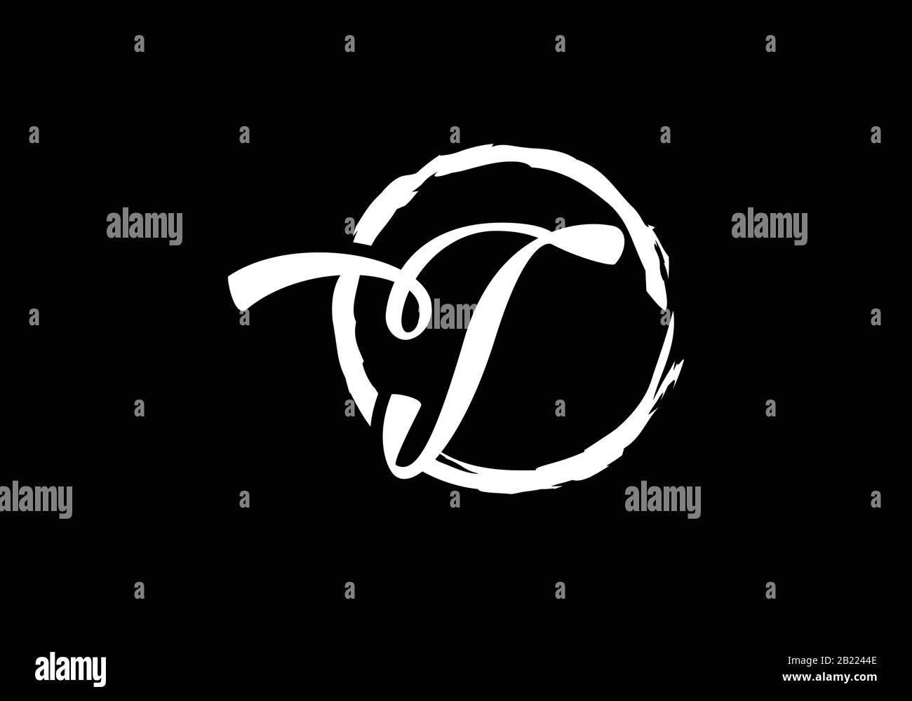 Script letter I in a brush circle on black background, Monogram ...