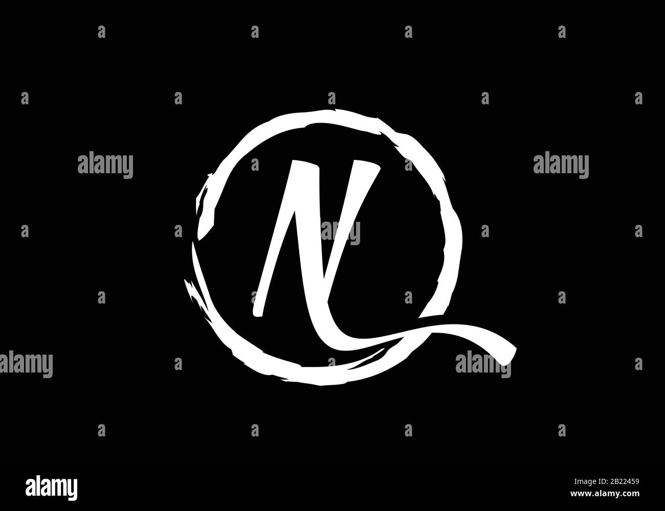 Script letter N in a brush circle on black background, Monogram ...