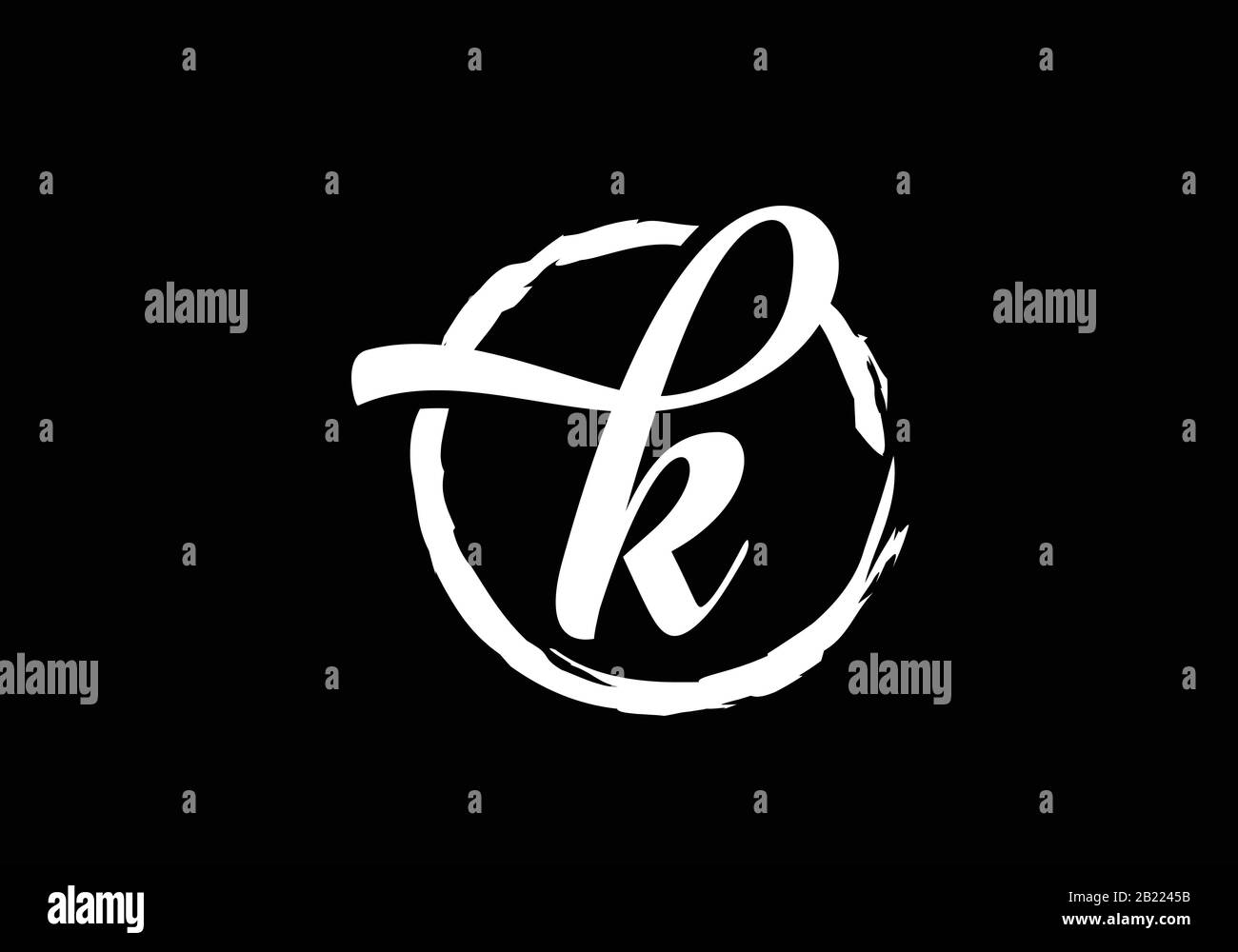 Script letter K in a brush circle on black background, Monogram ...