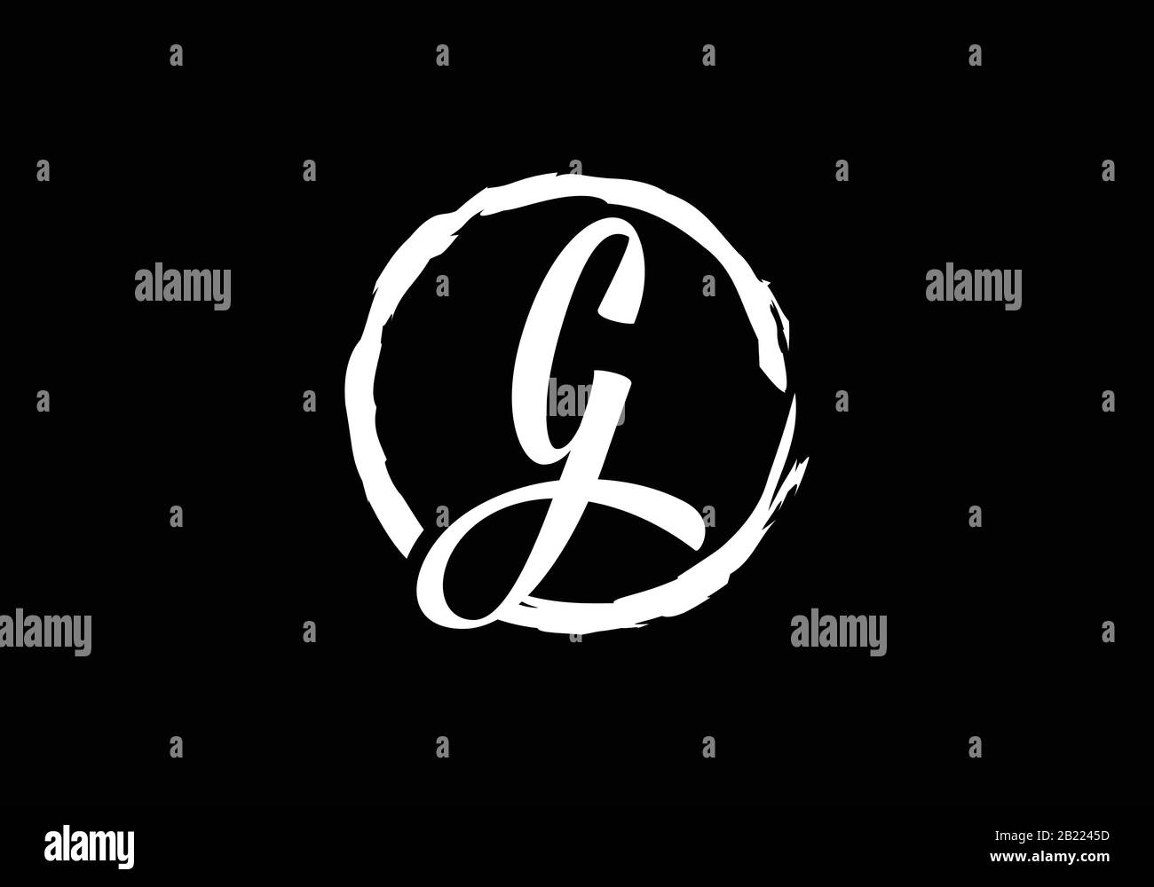 Script letter G in a brush circle on black background, Monogram ...