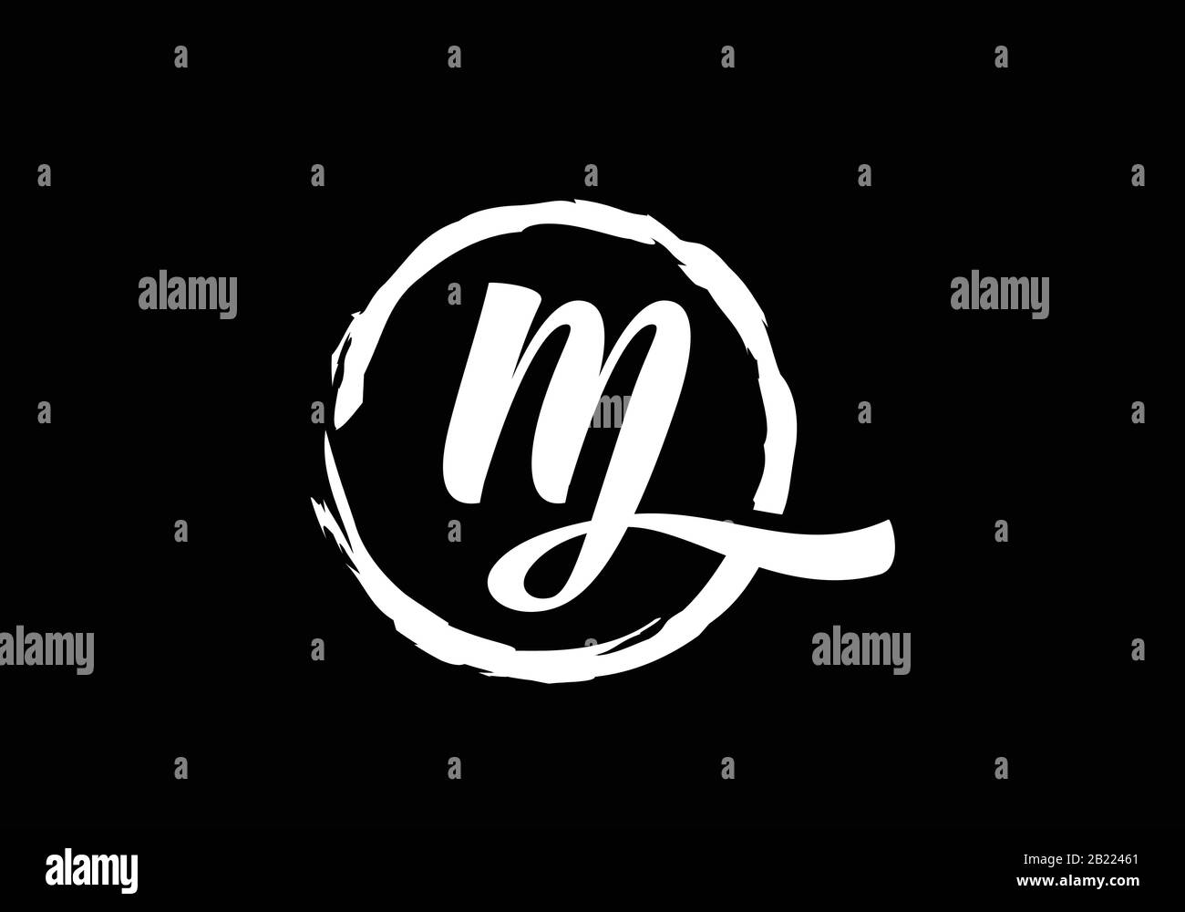 Script letter M in a brush circle on black background, Monogram ...