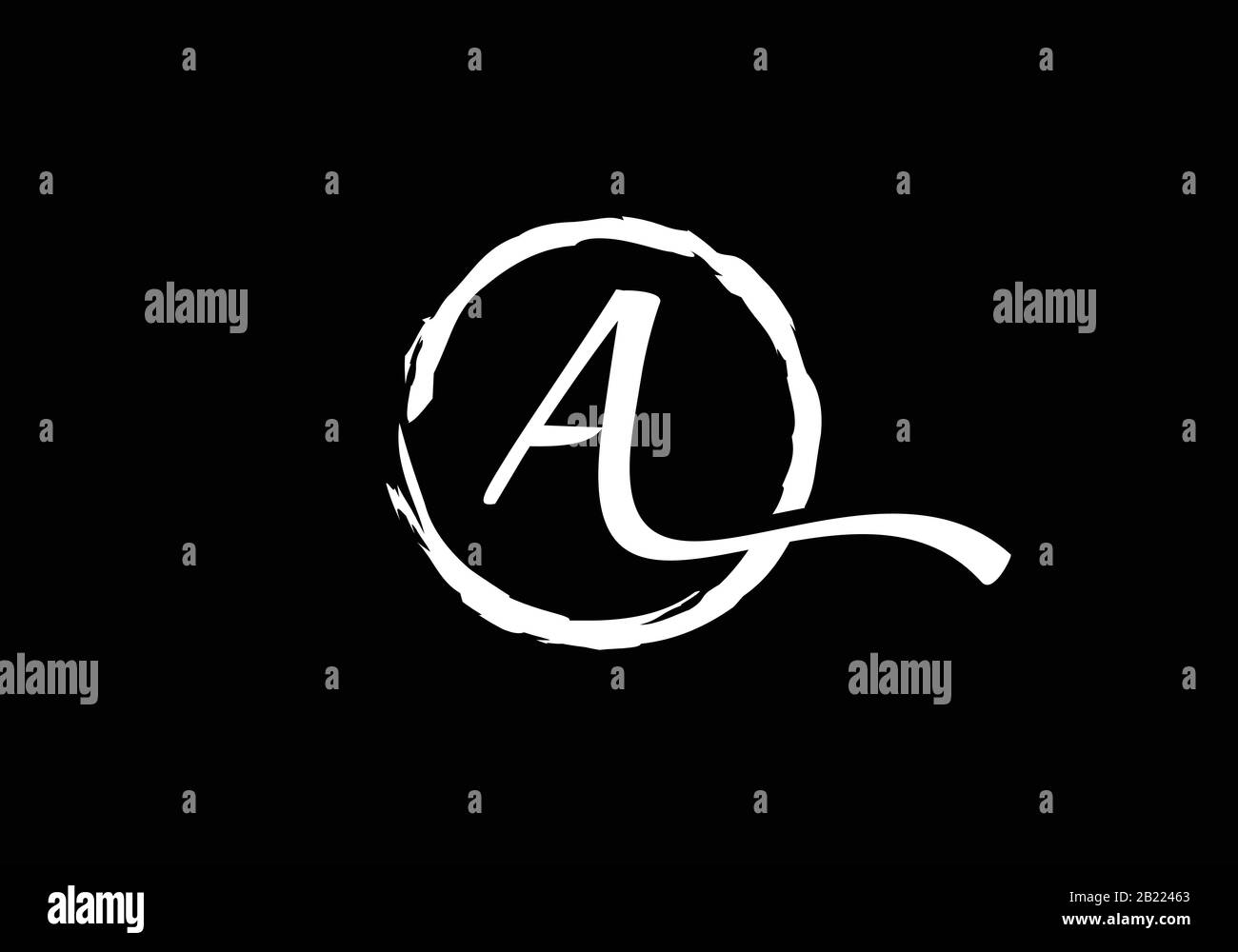 Script letter A in a brush circle on black background, Monogram ...