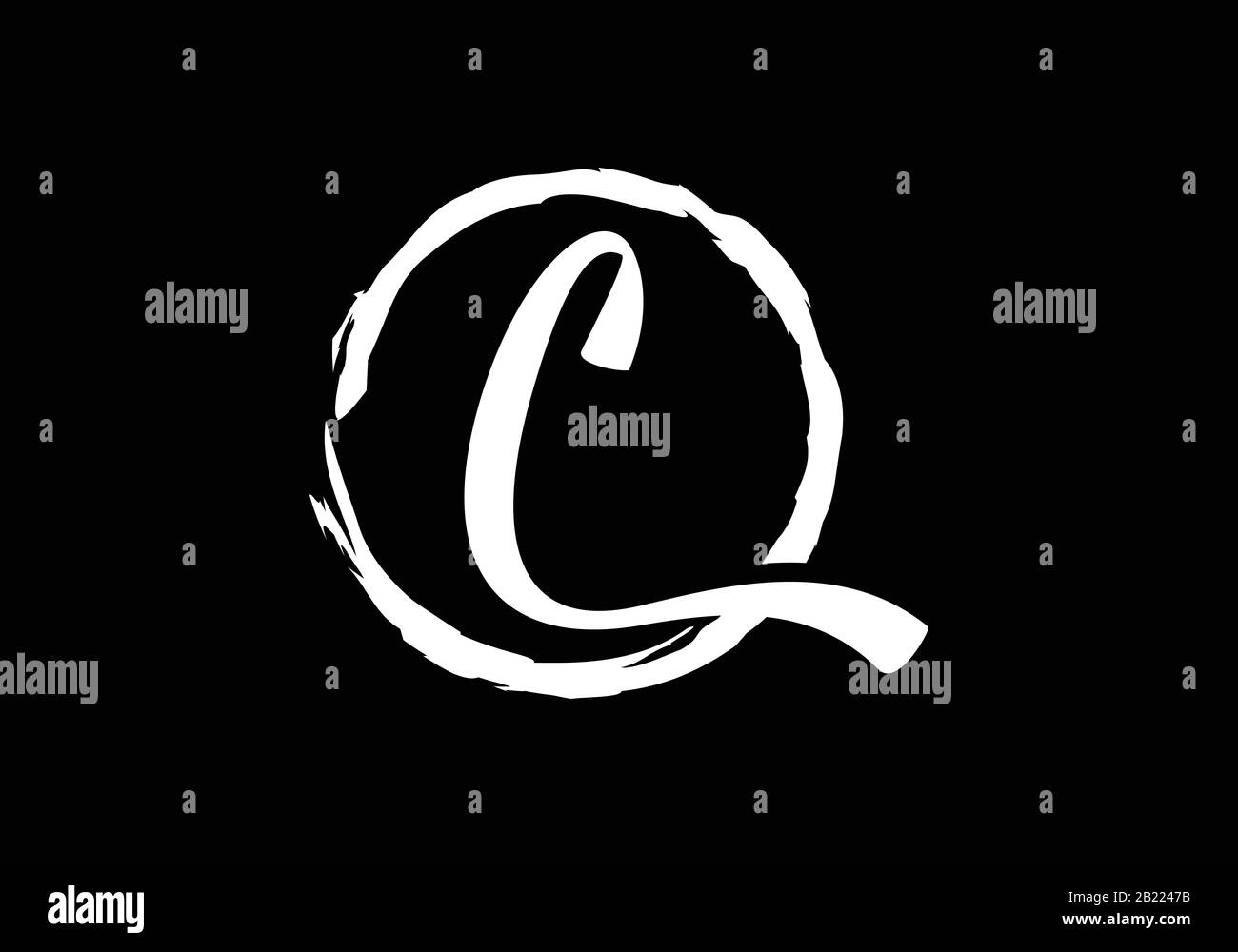 Script letter C in a brush circle on black background, Monogram ...