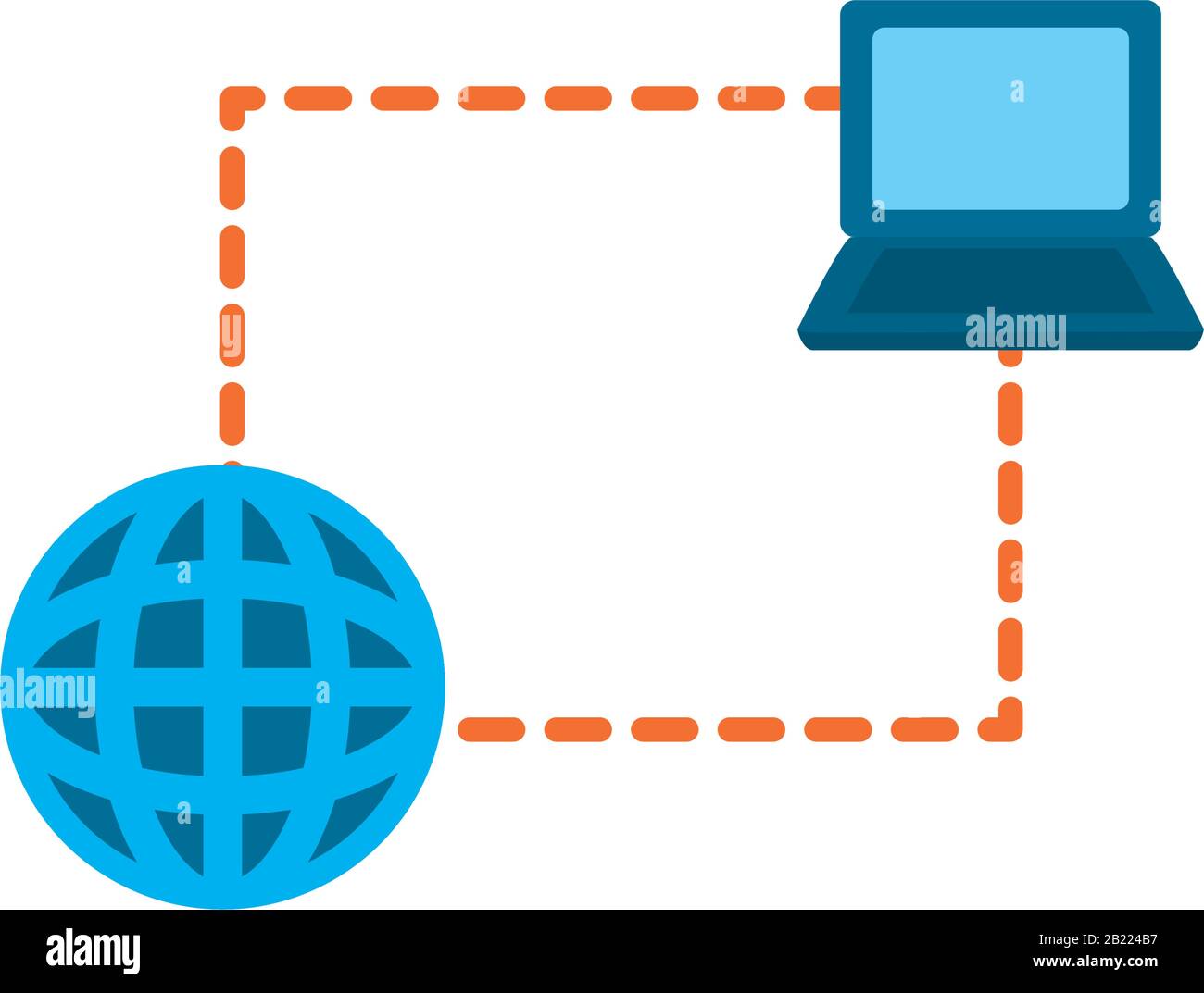 Global sphere with laptop flat style icon design, Communication internet connectivity web ...