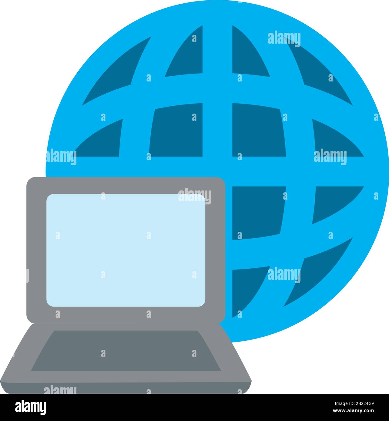 Global sphere with laptop flat style icon design, Communication internet connectivity web ...