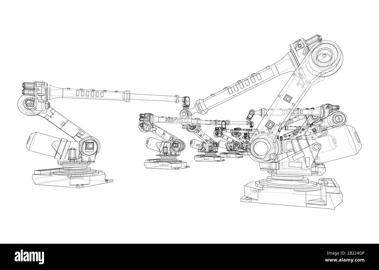 A industral robots manipulators. Blueprint style. Vector rendering from ...