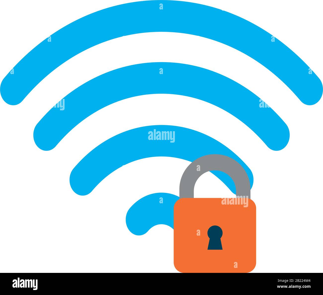 Wifi and padlock flat style icon design, Internet technology communication connection network ...