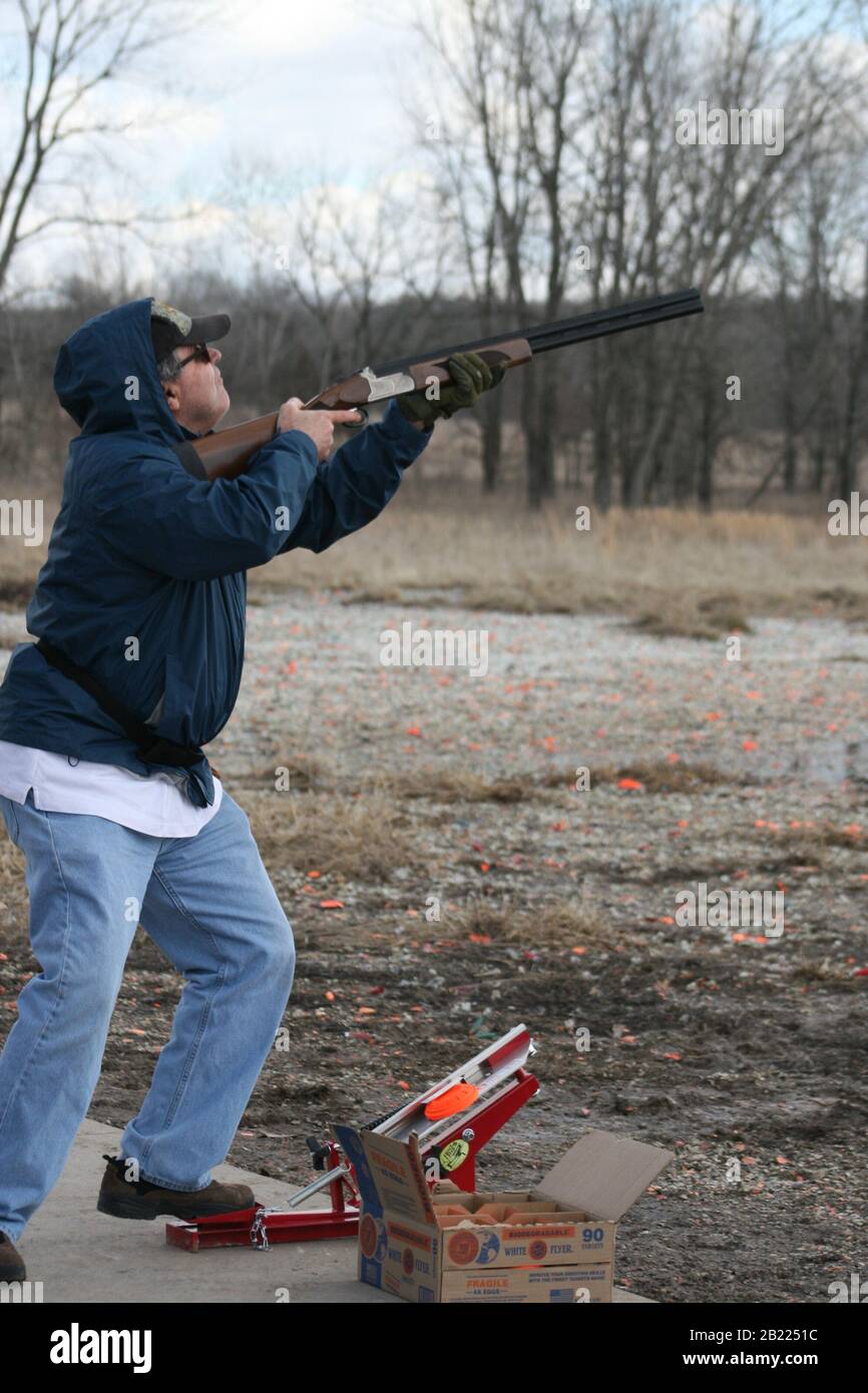 Skeet Shooter with a foot pedal Stock Photo - Alamy