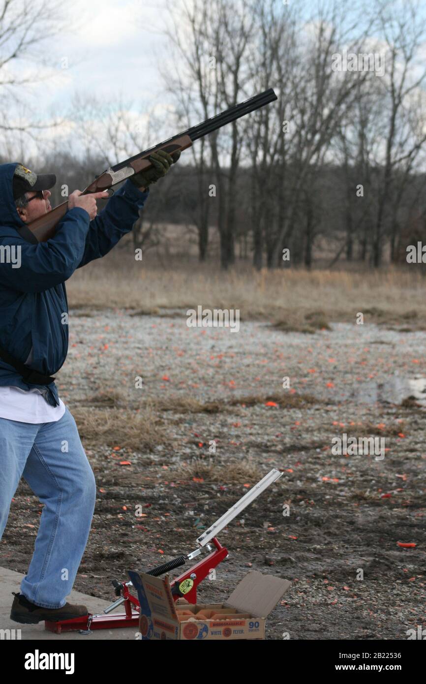 Skeet Shooter with a foot pedal Stock Photo - Alamy