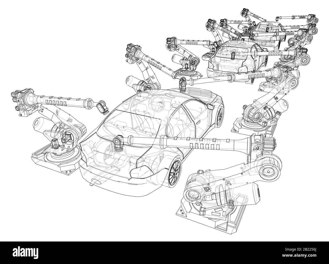 Assembly of motor vehicle. Robotic equipment makes Assembly of car ...