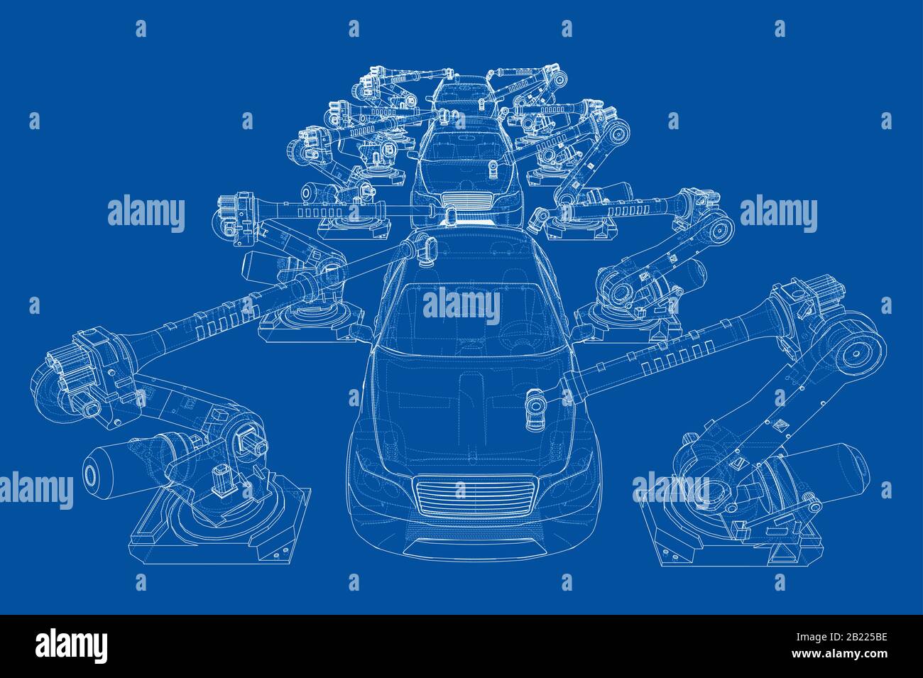 Assembly of motor vehicle. Robotic equipment makes Assembly of car ...