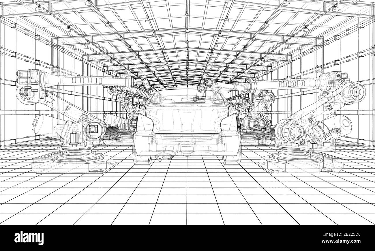 Assembly of motor vehicle. Robotic equipment makes Assembly of car ...