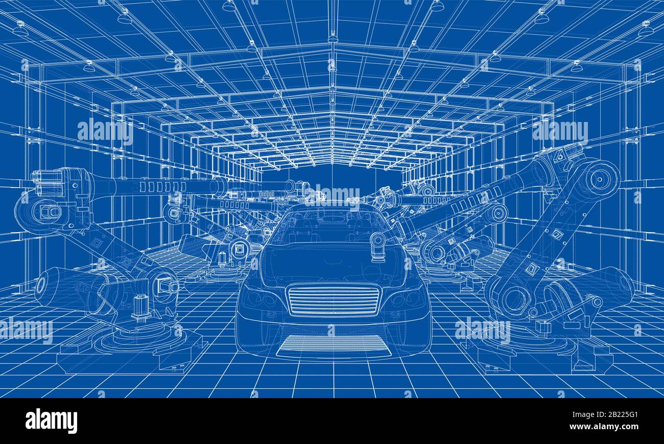 Assembly of motor vehicle. Robotic equipment makes Assembly of car ...