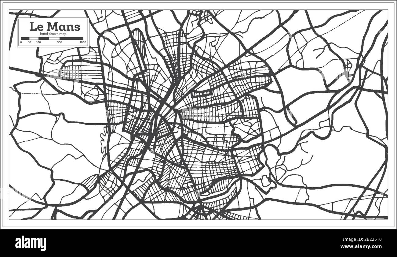 Le Mans France Map in Black and White Color. Vector Illustration ...