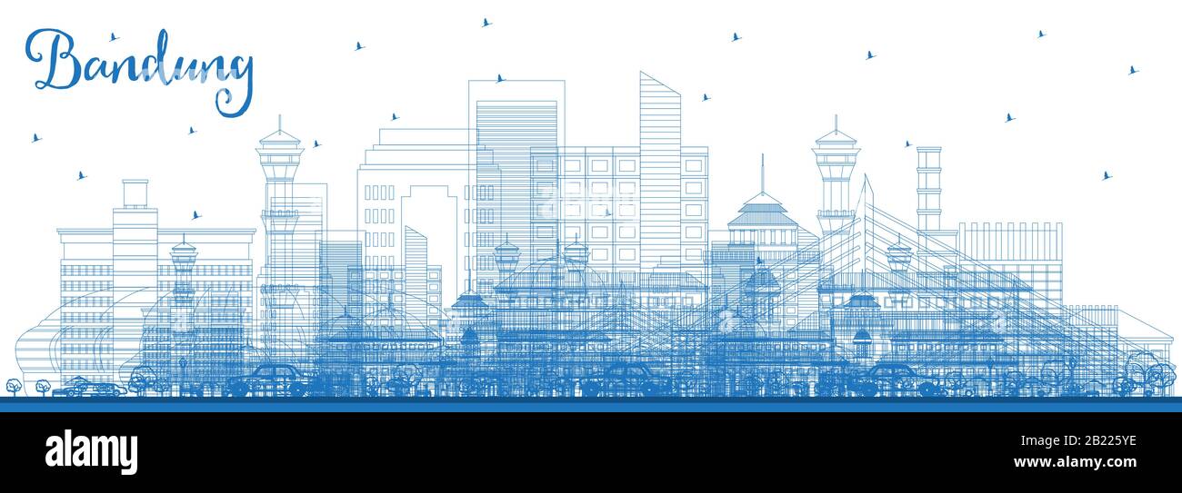 Outline Bandung Indonesia City Skyline with Blue Buildings. Vector ...