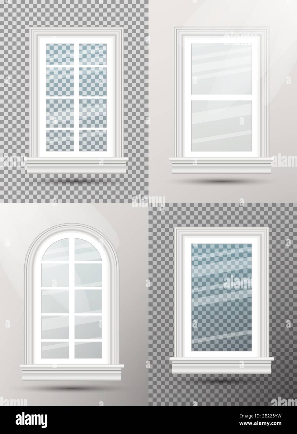 Four Closed Realistic Glass Windows with Shadows. Vector Illustration ...