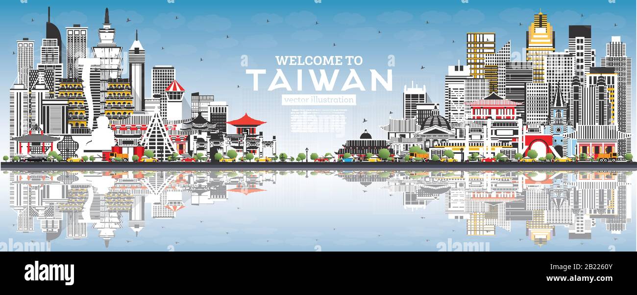 Welcome to Taiwan City Skyline with Gray Buildings, Blue Sky and ...