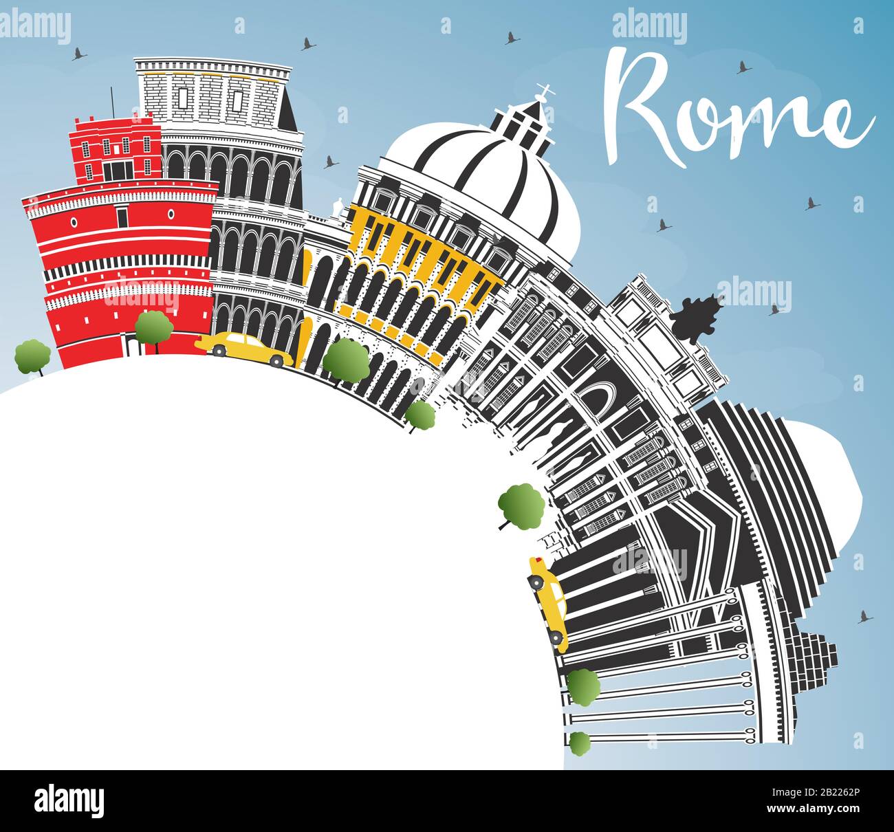Rome Italy City Skyline with Color Buildings, Blue Sky and Copy Space ...