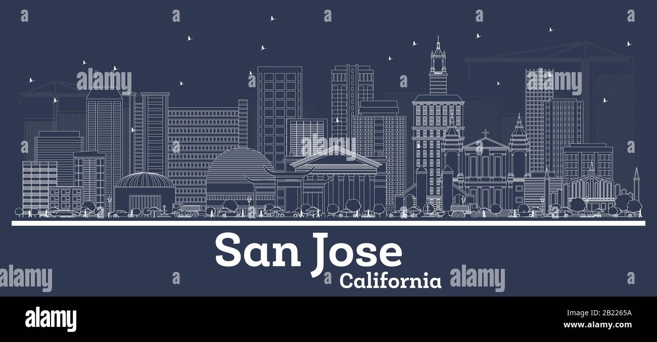 Outline San Jose California City Skyline with White Buildings. Vector ...