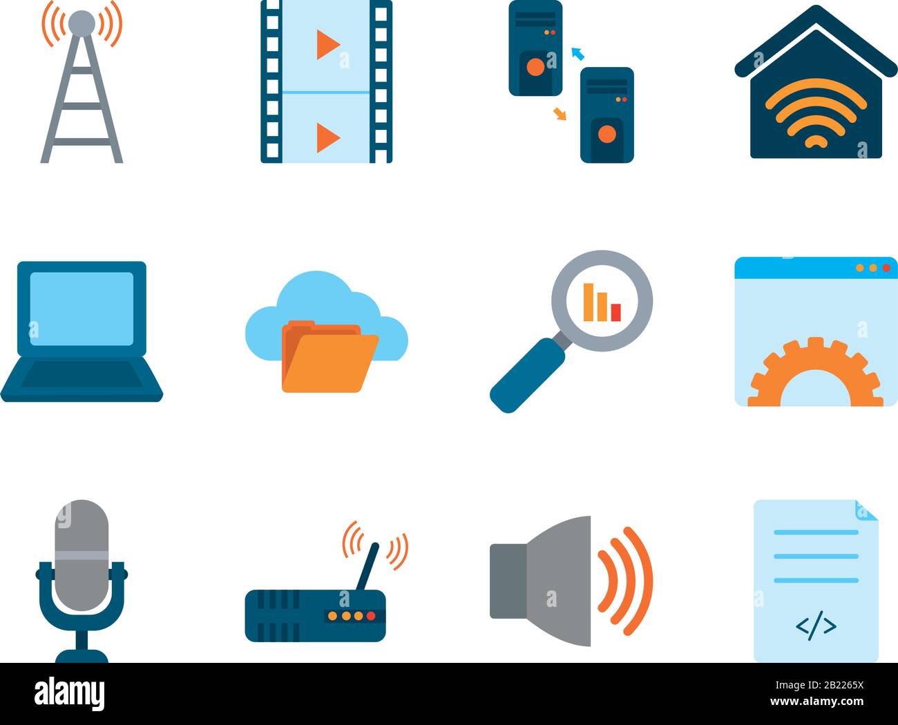 flat style icon set design, technology internet digital communication ...