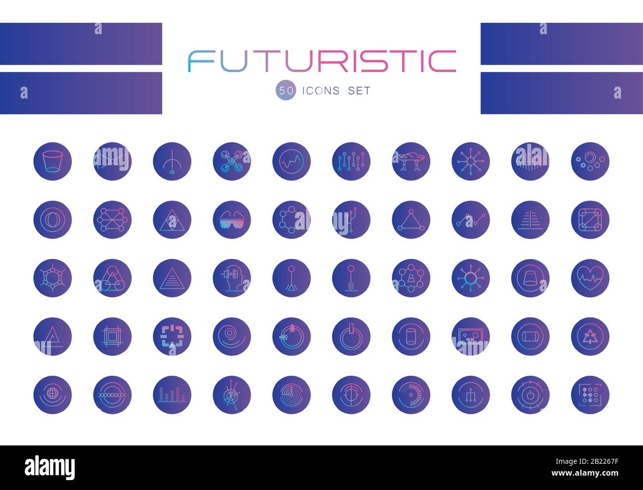gradient style icon set design, futuristic virtual technology modern ...
