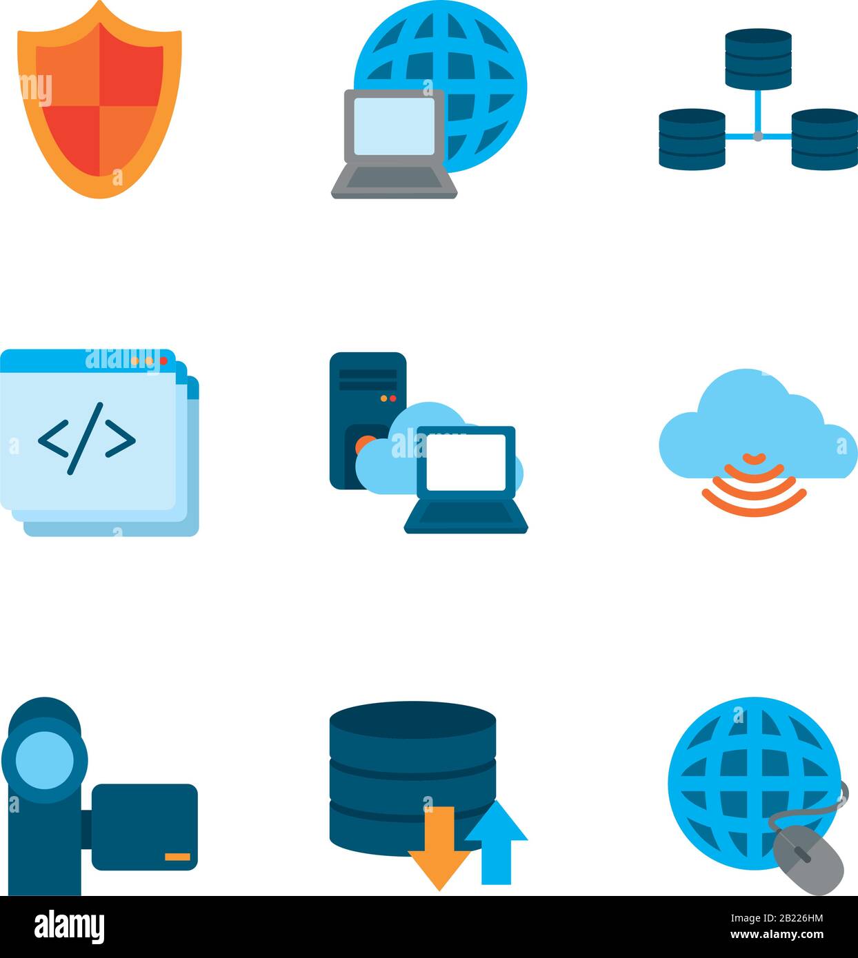 flat style icon set design, technology internet digital communication ...