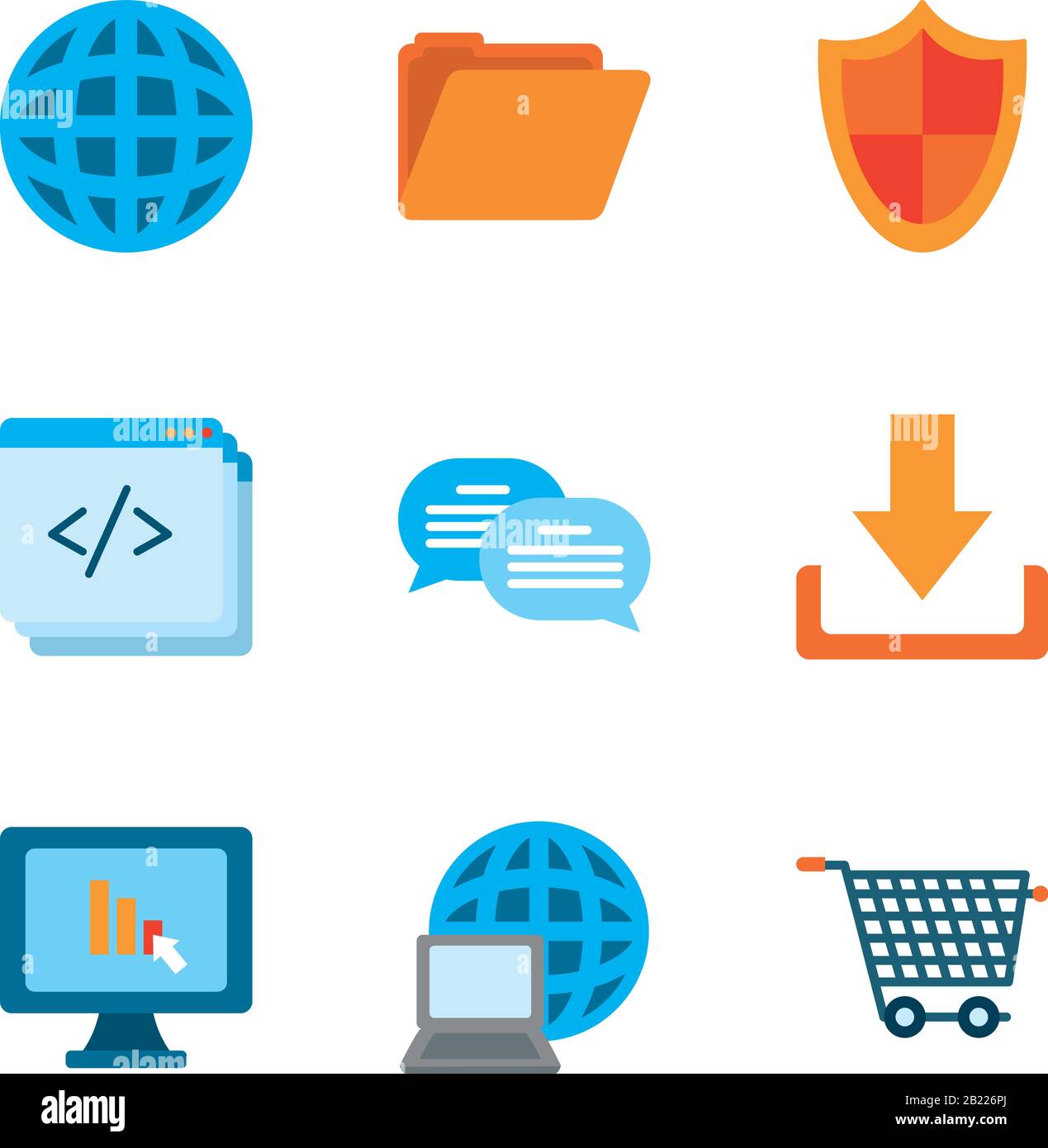 flat style icon set design, technology internet digital communication ...