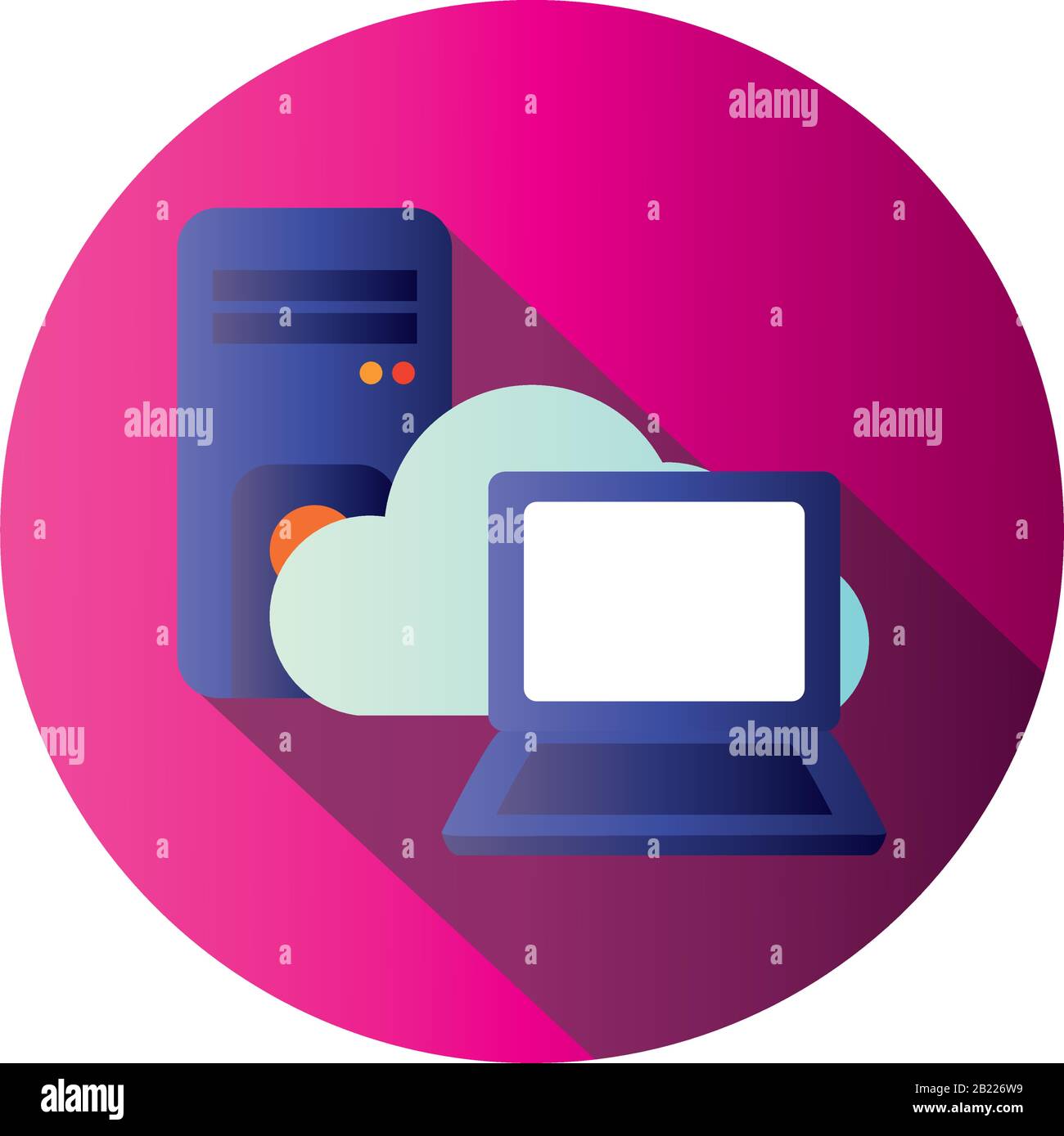 Laptop and cloud block gradient style icon design, Digital technology communication social media ...