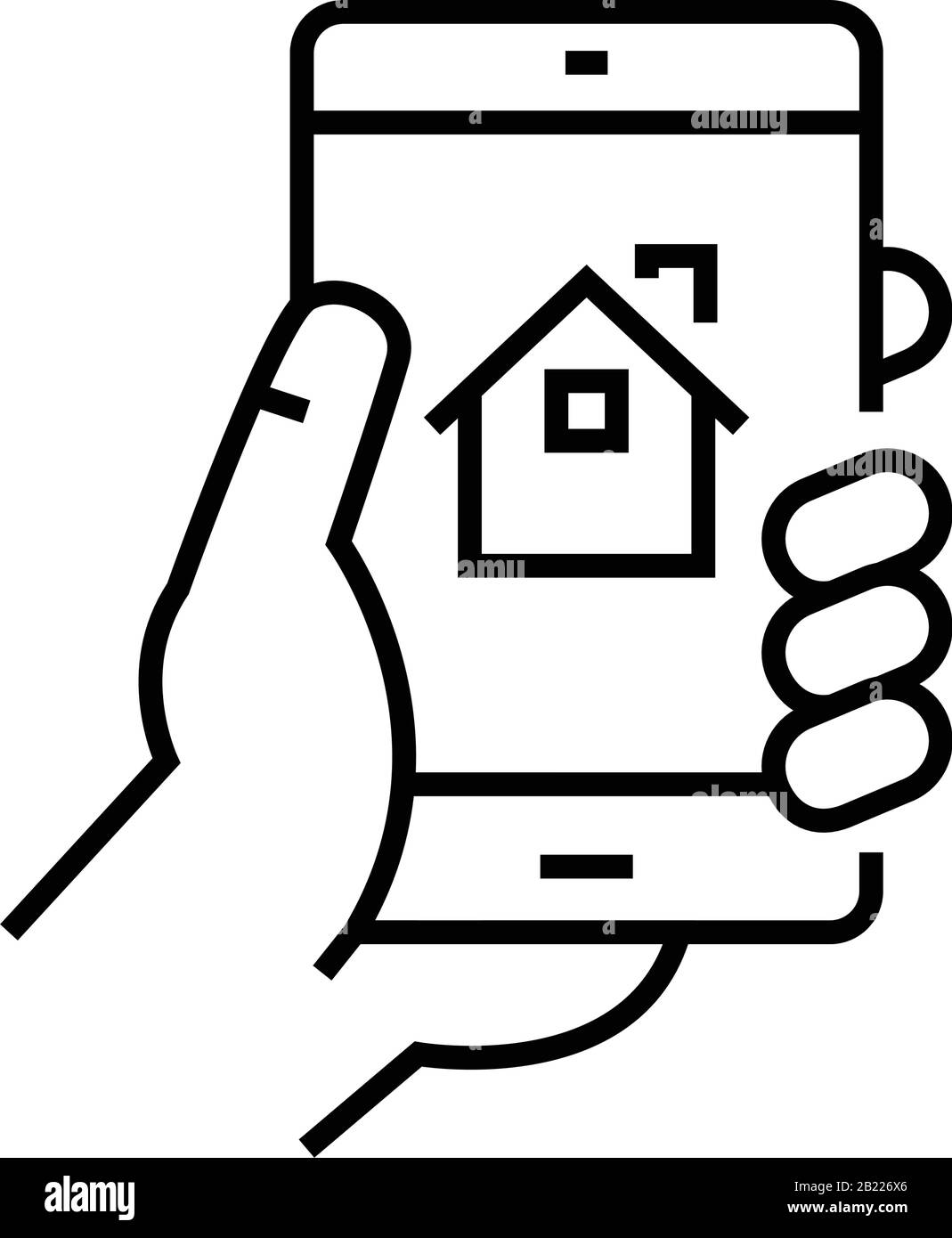 Mobile real estate app line icon, concept sign, outline vector ...