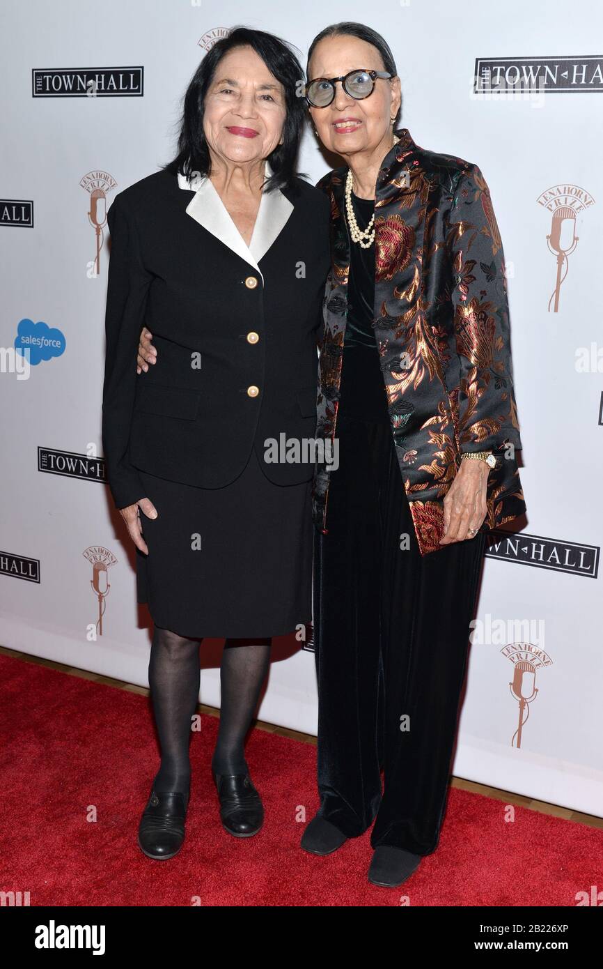 New York, USA. 28th Feb, 2020. (L-R) Dolores Huerta and Gail Lumet ...