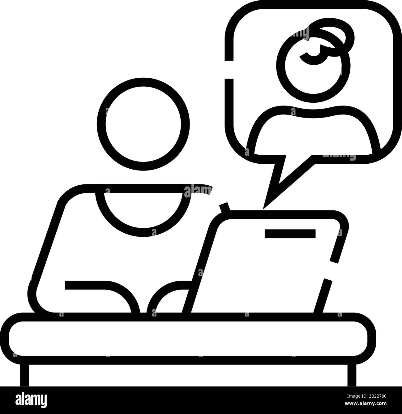Online discussion line icon, concept sign, outline vector illustration ...