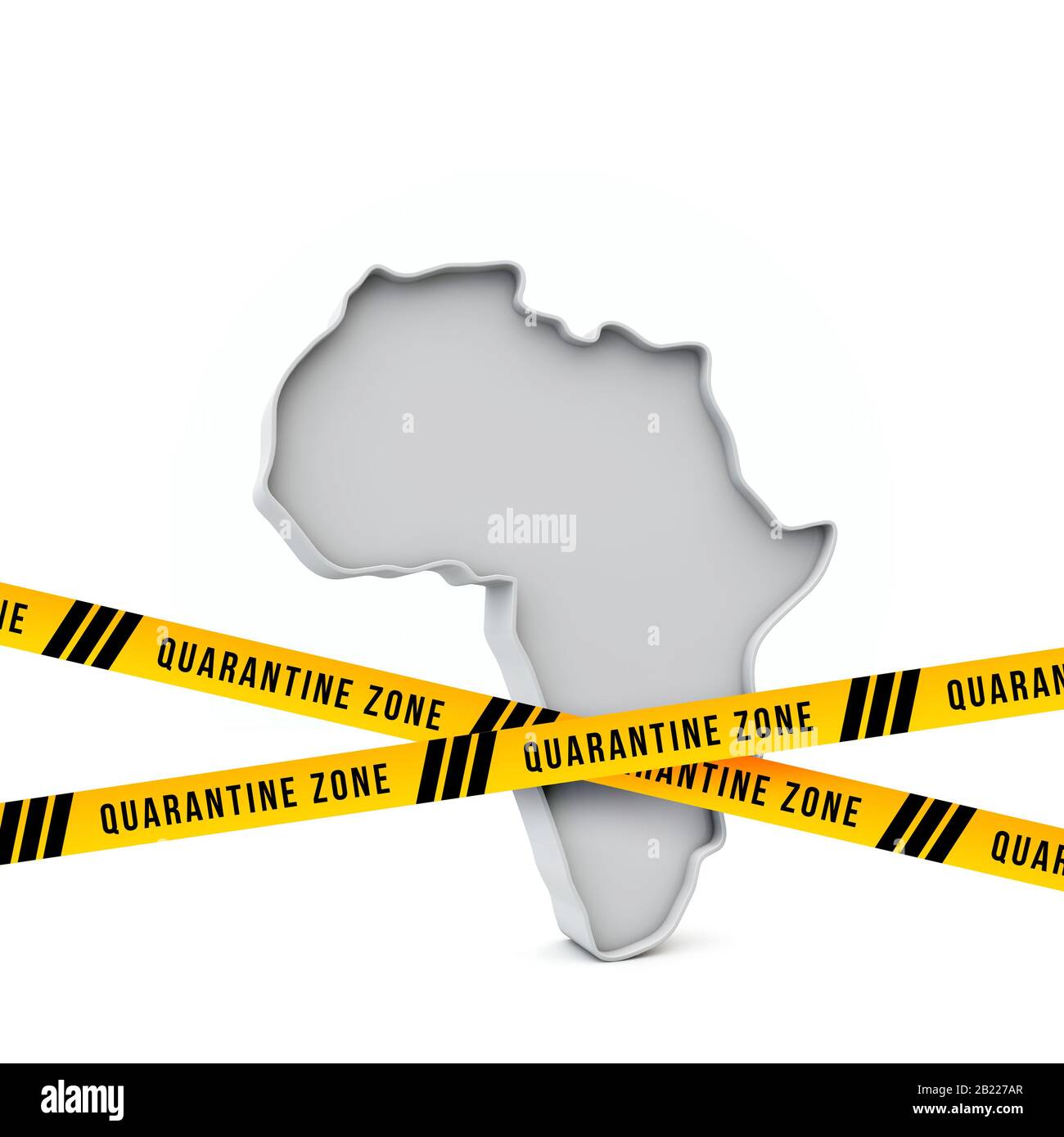Africa map with yellow quarantine warning security tape. 3D Render ...