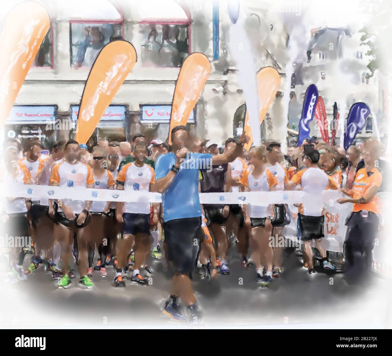 watercolor illustration: Starting grid for the city run of Braunschweig ...