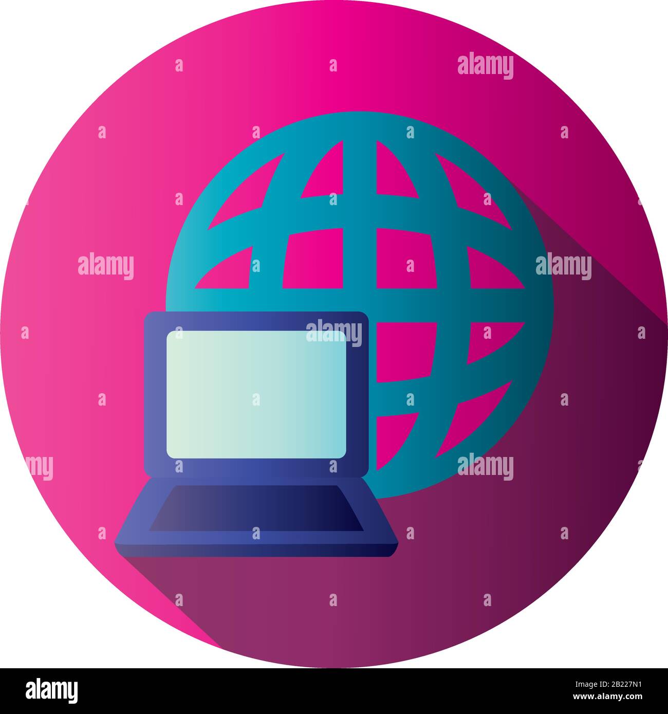 Global sphere with laptop block gradient style icon design, Communication internet connectivity ...