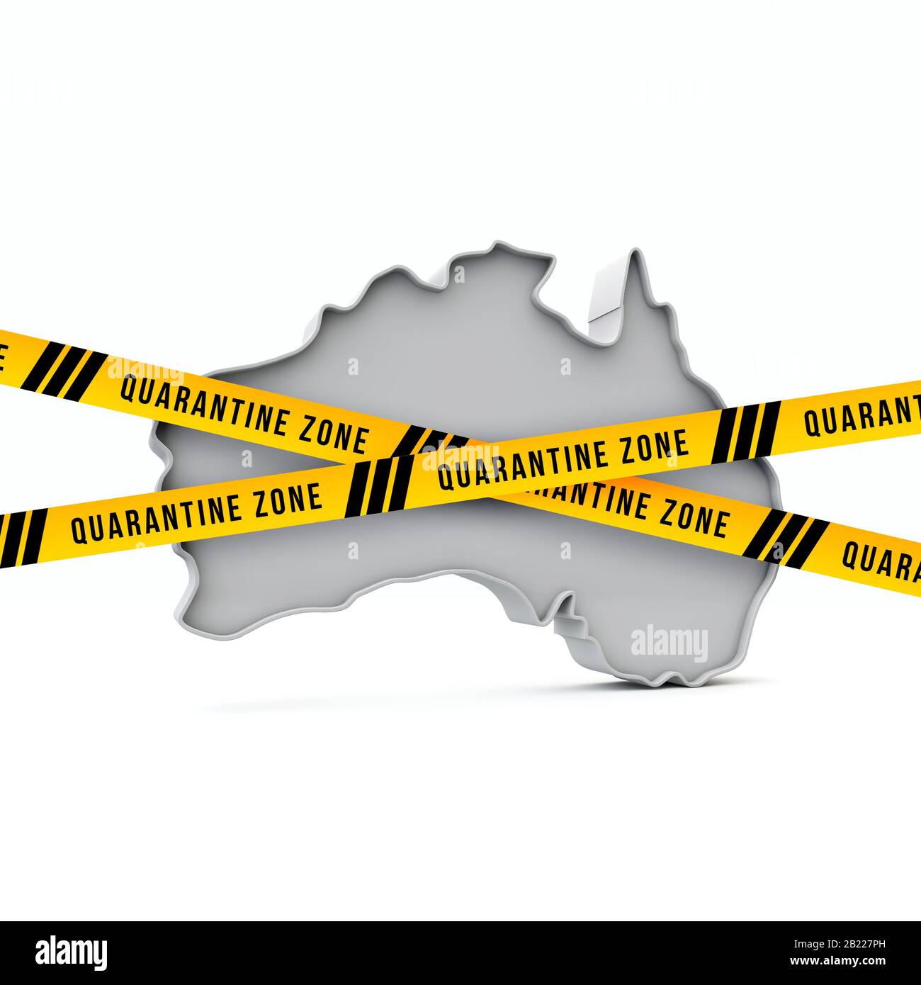 Australia map with yellow quarantine warning security tape. 3D Render ...