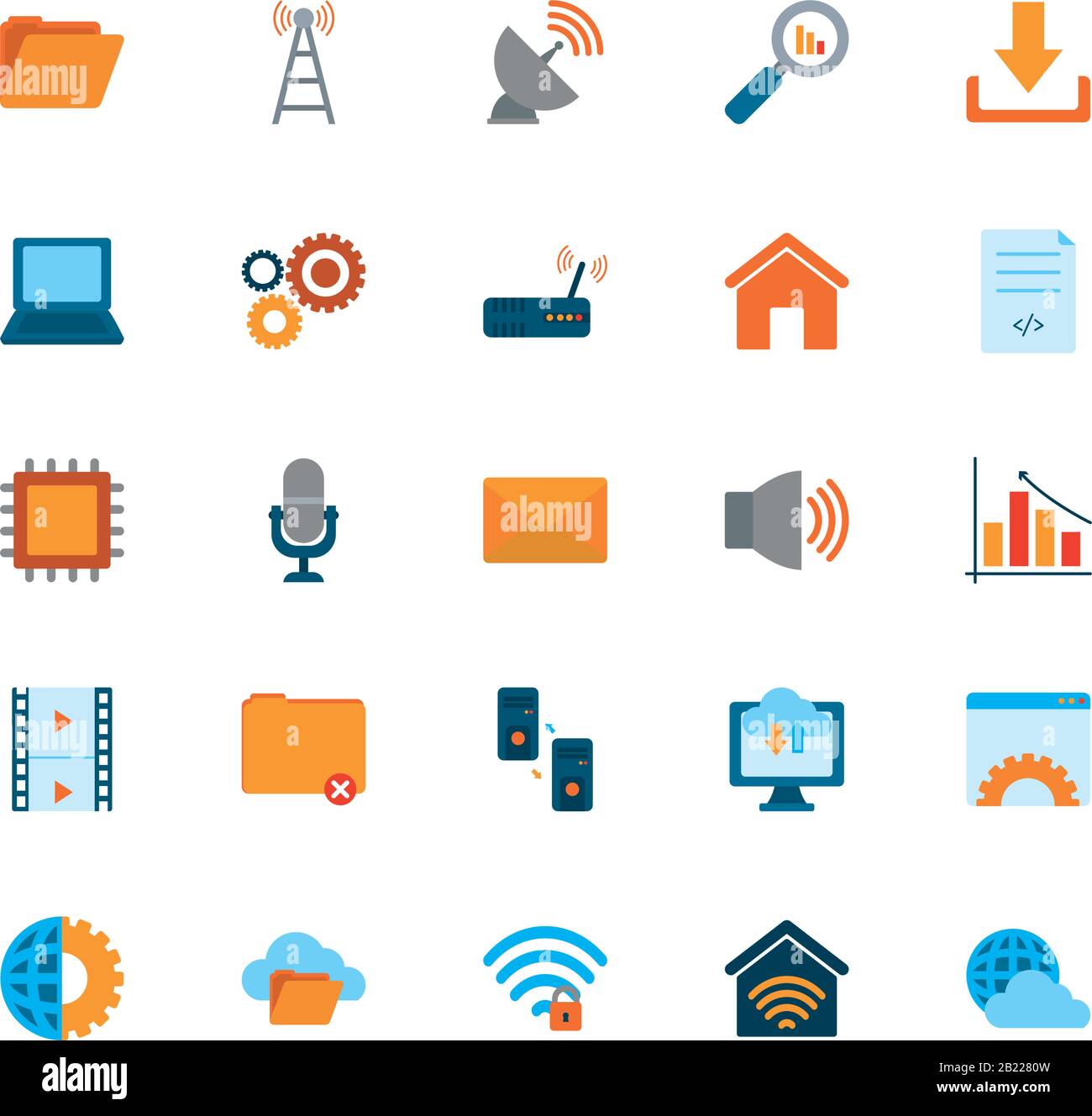 flat style icon set design, technology internet digital communication ...
