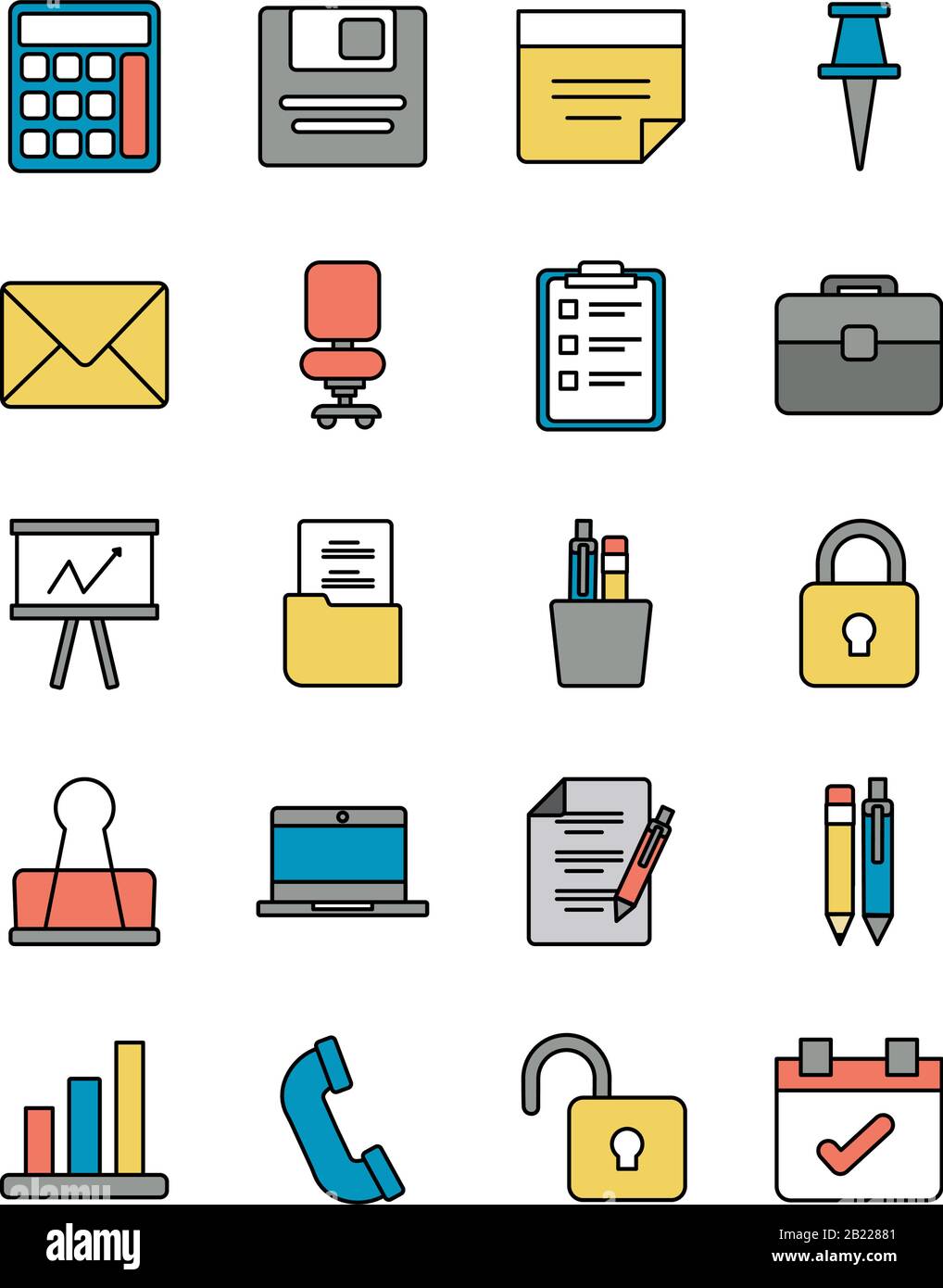 set of icons office , line style icon vector illustration design Stock ...