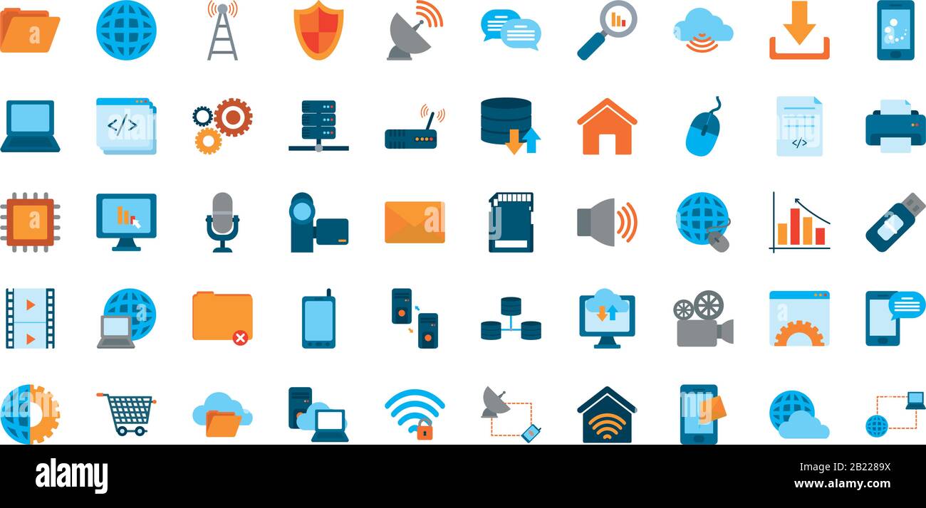 flat style icon set design, technology internet digital communication ...
